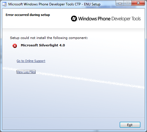 Error Installing Windows Phone 7 Series Sdk